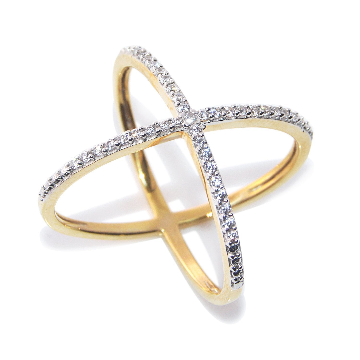 Gold-Plated Minimalist X-Criss Cross Cubic Zirconia Studded Ring
